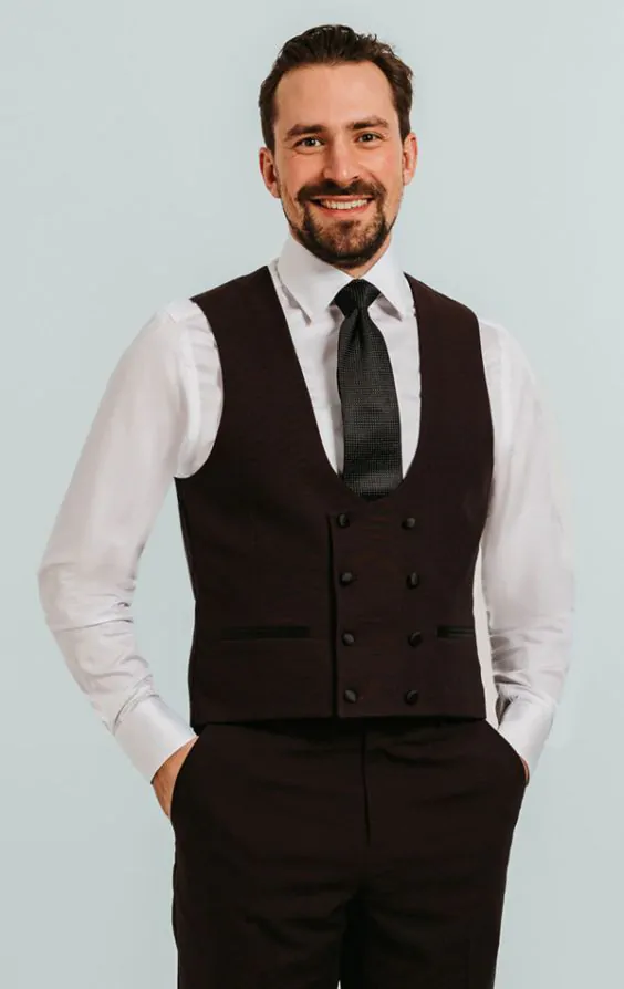 Dobell bordeaux rood 3 delig smoking met piek revers met zwarte ...