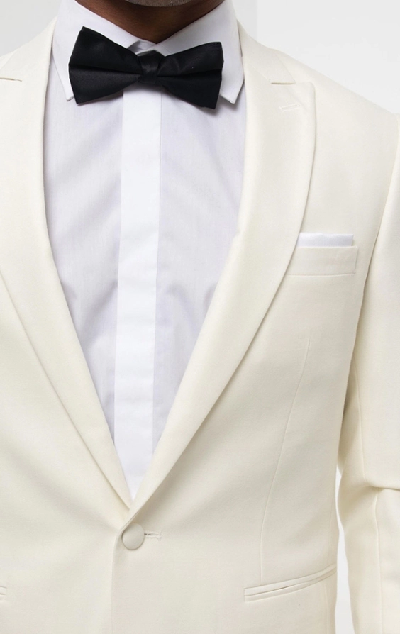 Dobell witte slim fit smoking jas met stijgende revers | Dobell